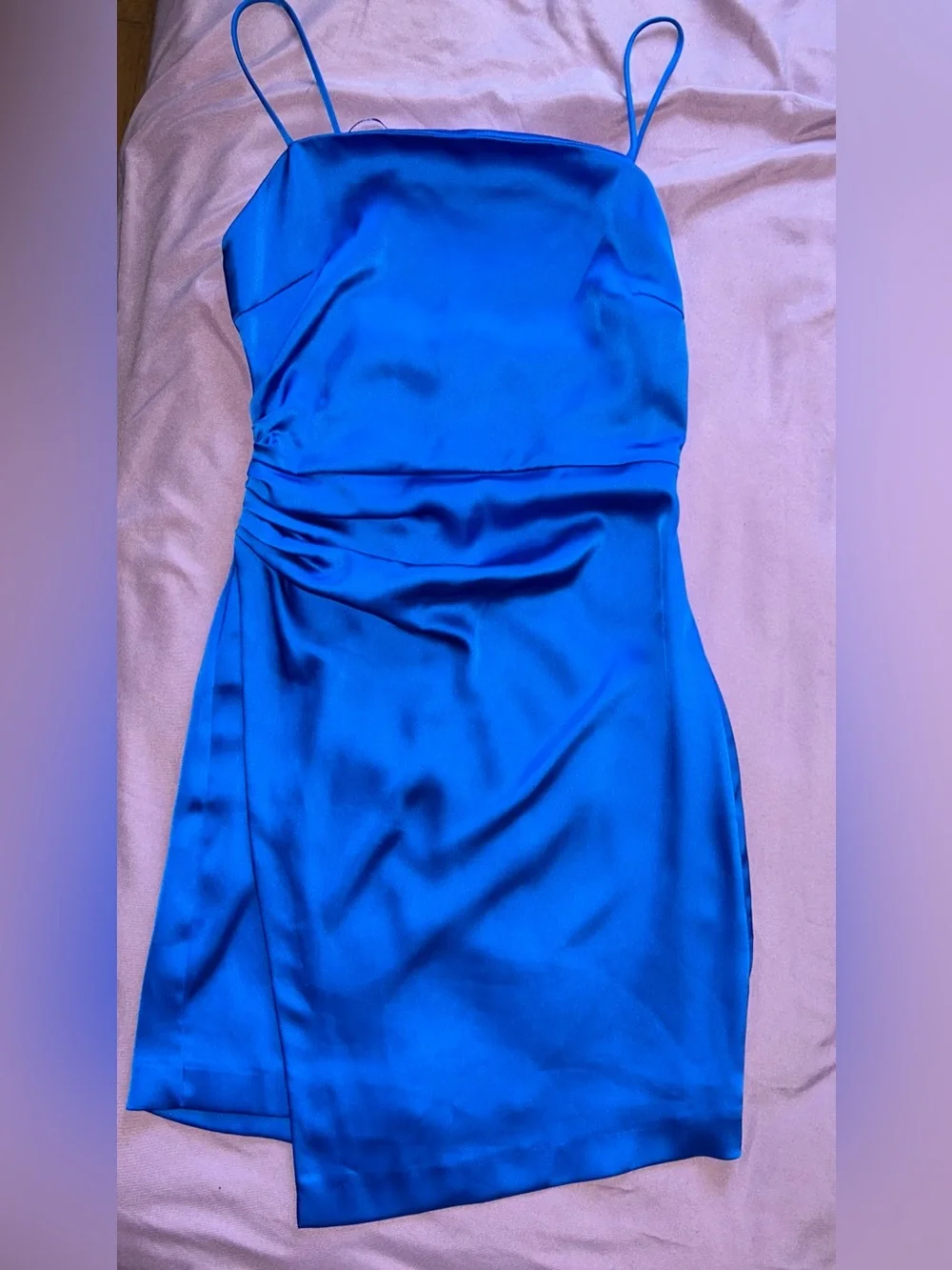 Zara | Dresses | Zara Electric Blue Satin Spaghettistrap Mini Dress ...